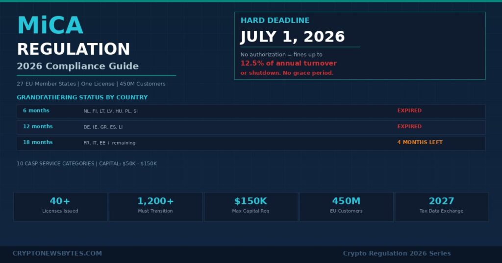 MiCA Regulation Crypto: CASP Licensing and Deadlines 2026